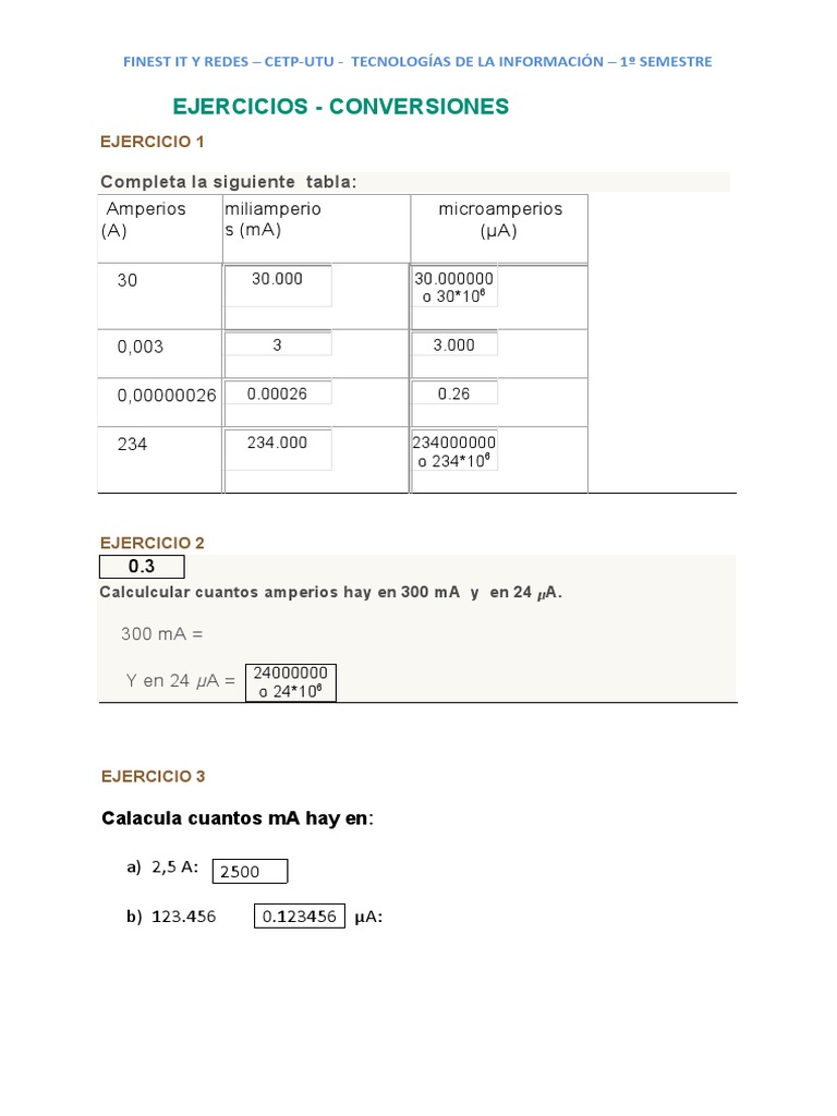 Ejercicios Conversiones Terminado | PDF | Vatio | Metrología
