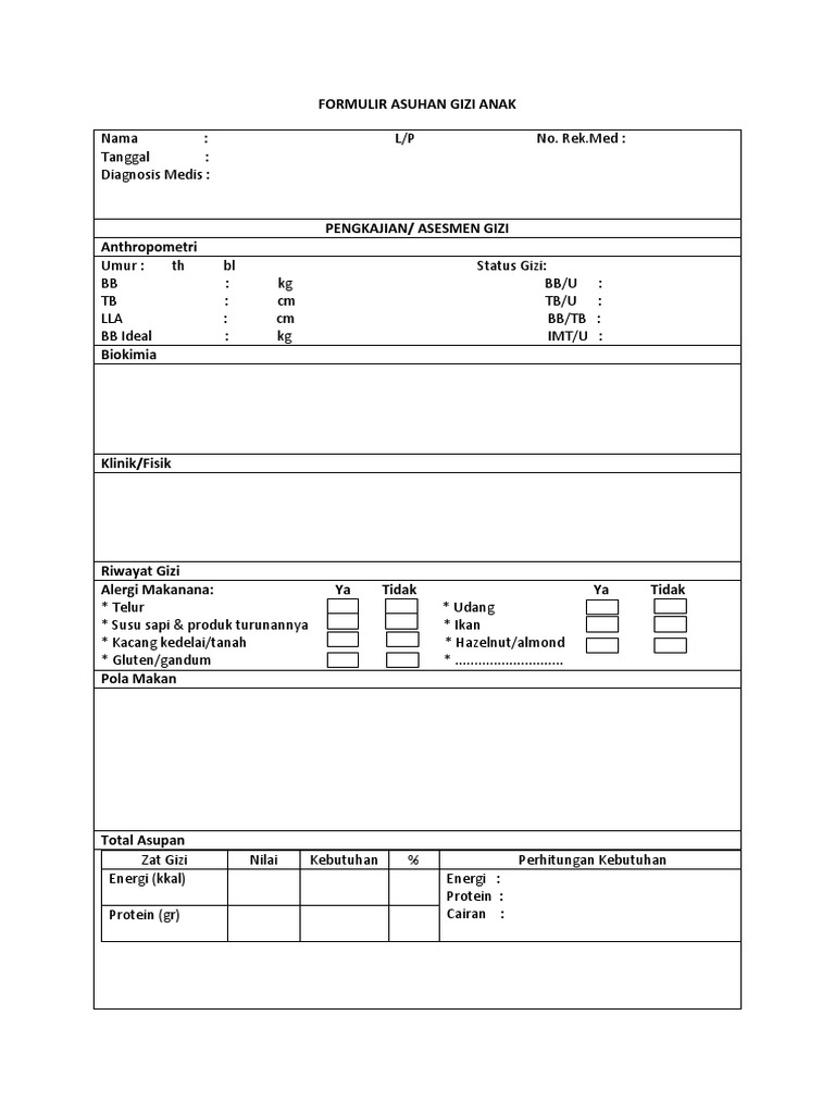 Formulir Asuhan Gizi Di Poli Gizi Puskesmas | PDF