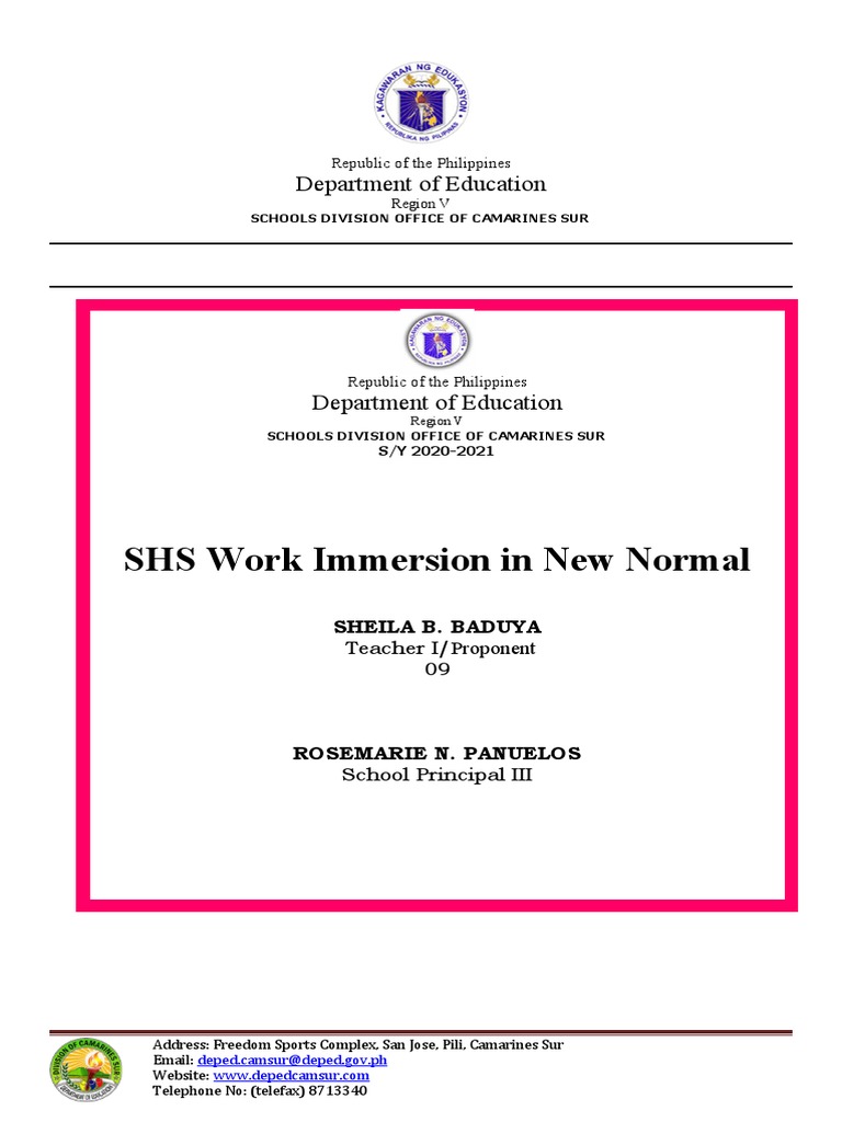 Work Immersion Proposal1 | PDF | Curriculum | Learning