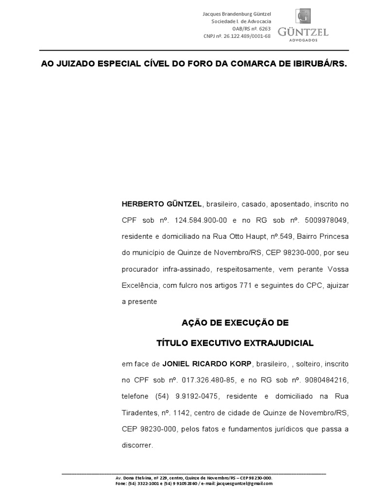 Modelo Execução Jec Pdf Confissão Jurídico Advogado