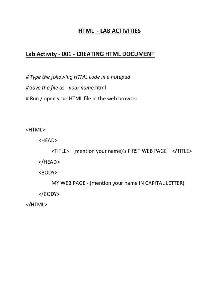 HTML - Lab Activities | Download Free PDF | Html | Software Development