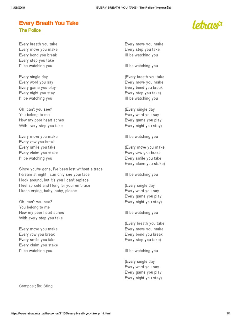 EVERY BREATH YOU TAKE - Letra | PDF
