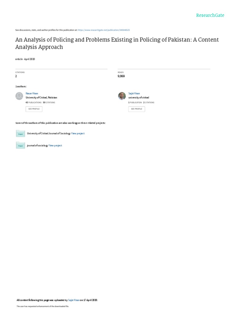 An Analysis of Policing and Problems Existing in Policing of Pakistan ...