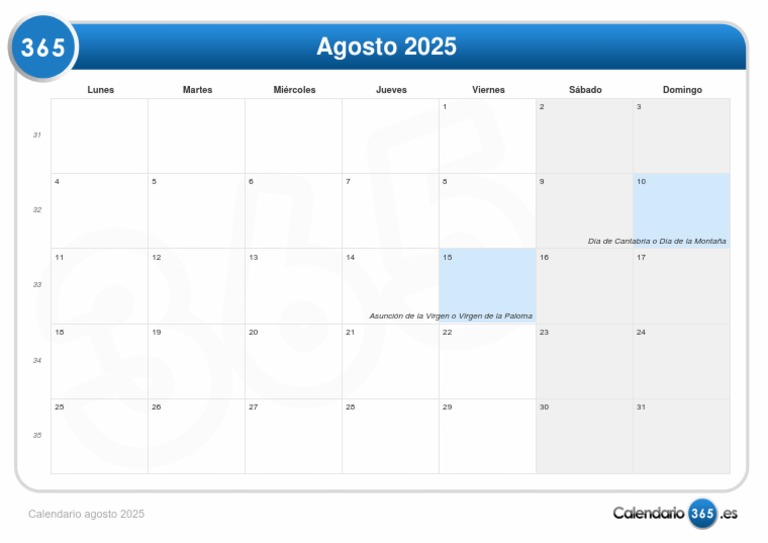 Calendario Agosto 2025 1 | PDF