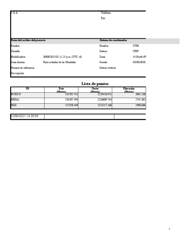 Lista de Puntos BASE CHICO Y BASE REAL UTM | PDF