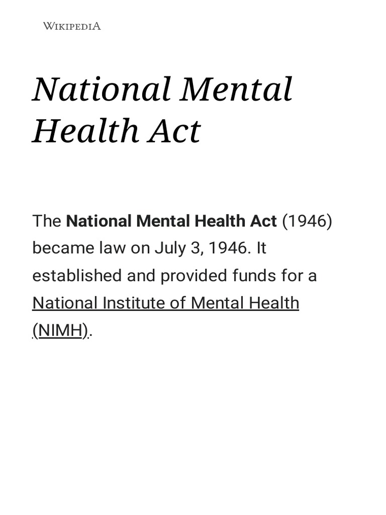 National Mental Health Act - Wikipedia | PDF