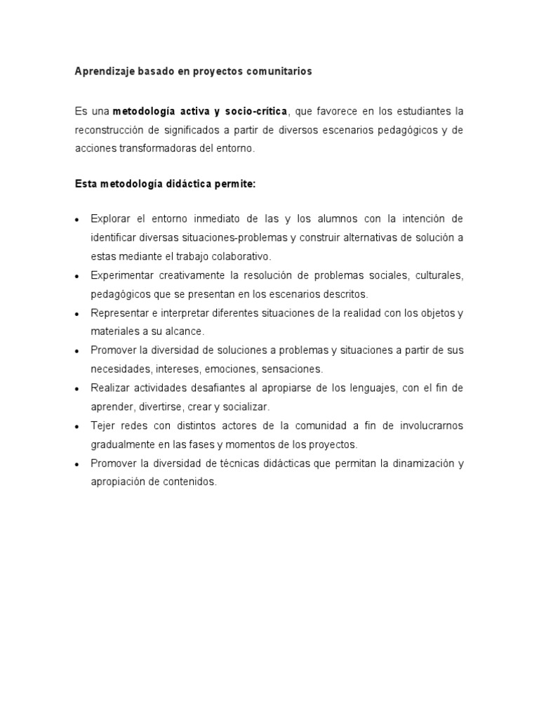 Aprendizaje Basado En Proyectos Comunitarios Pdf