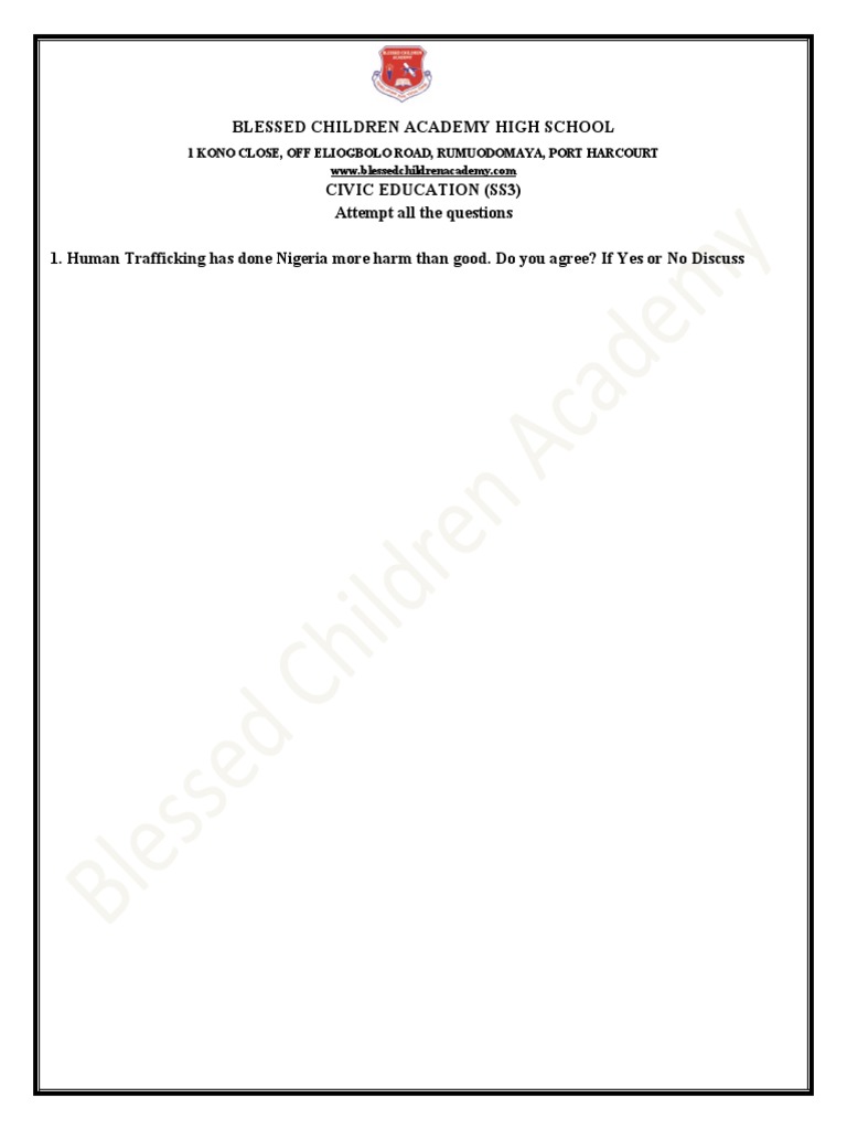 Civic Education Project SS3 (2022) | PDF