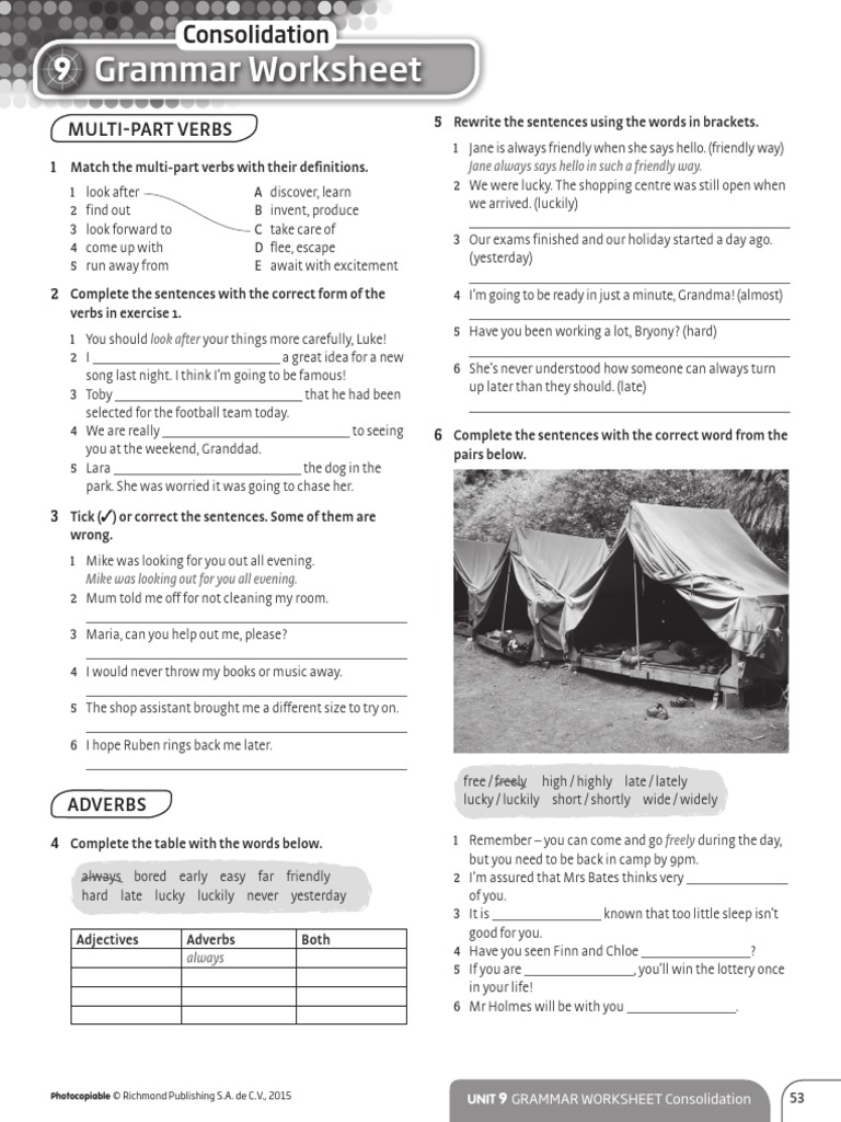Achievers B1+ Grammar Worksheet Consolidation Unit 9 | PDF | Languages ...
