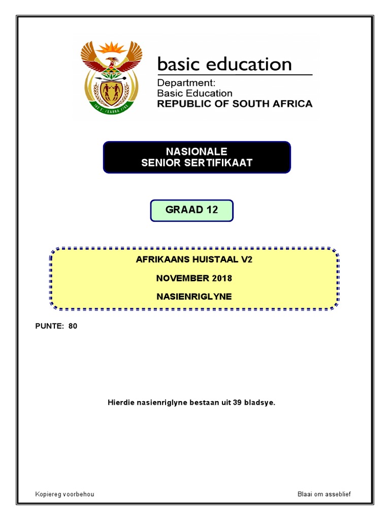Afrikaans HL P2 Nov 2018 FINAL Memo. | PDF