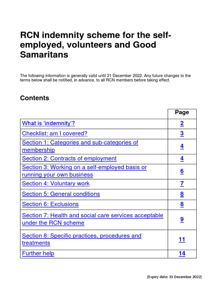 RCN Indemnity Scheme Conditions of Cover | PDF | Midwife | Psychotherapy