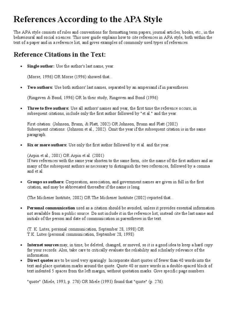 References According To The APA Style | PDF | Citation | Argument