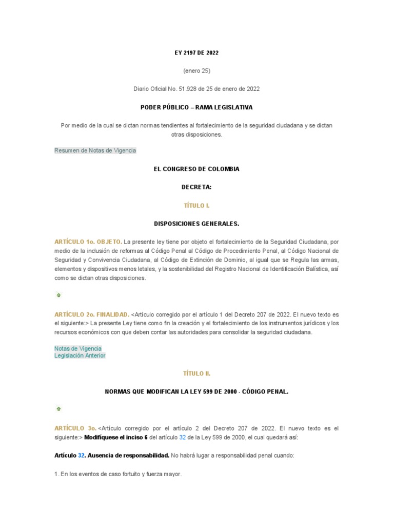 Ley 2197 de 2022 | PDF | Castigos | Policía