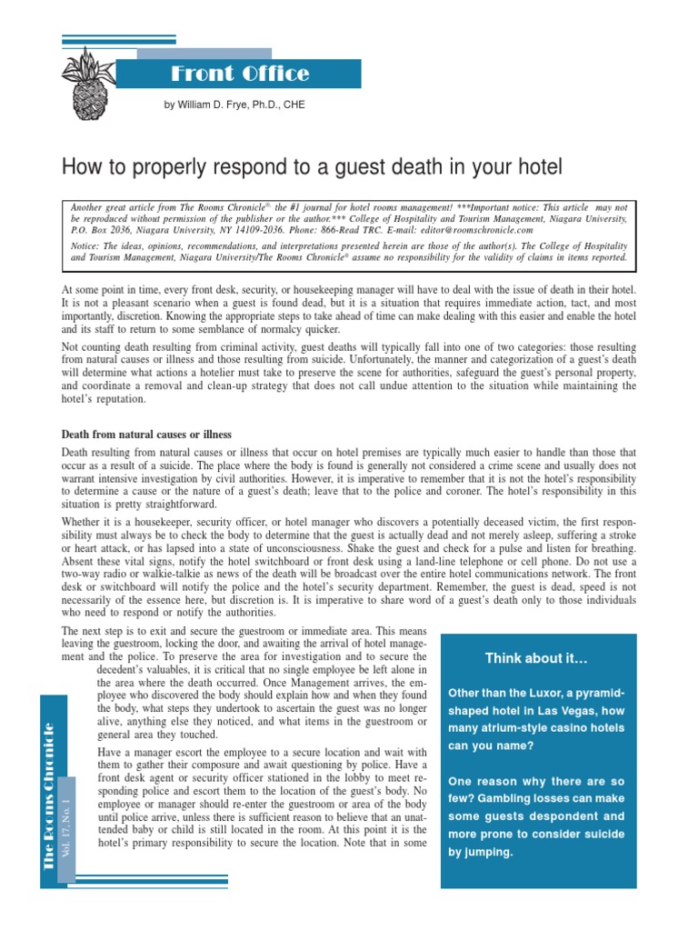 Responding To Guest Deaths | PDF | Taxes | Emergency