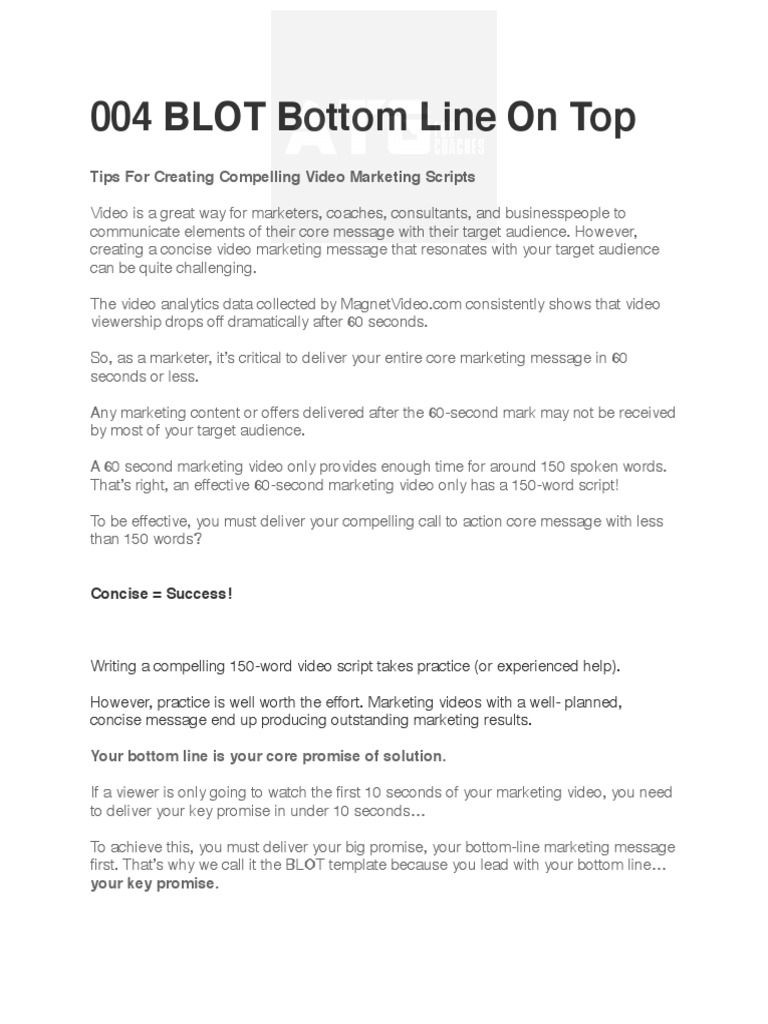 1-004 BLOT Bottom Line On Top | PDF | Marketing | Communication