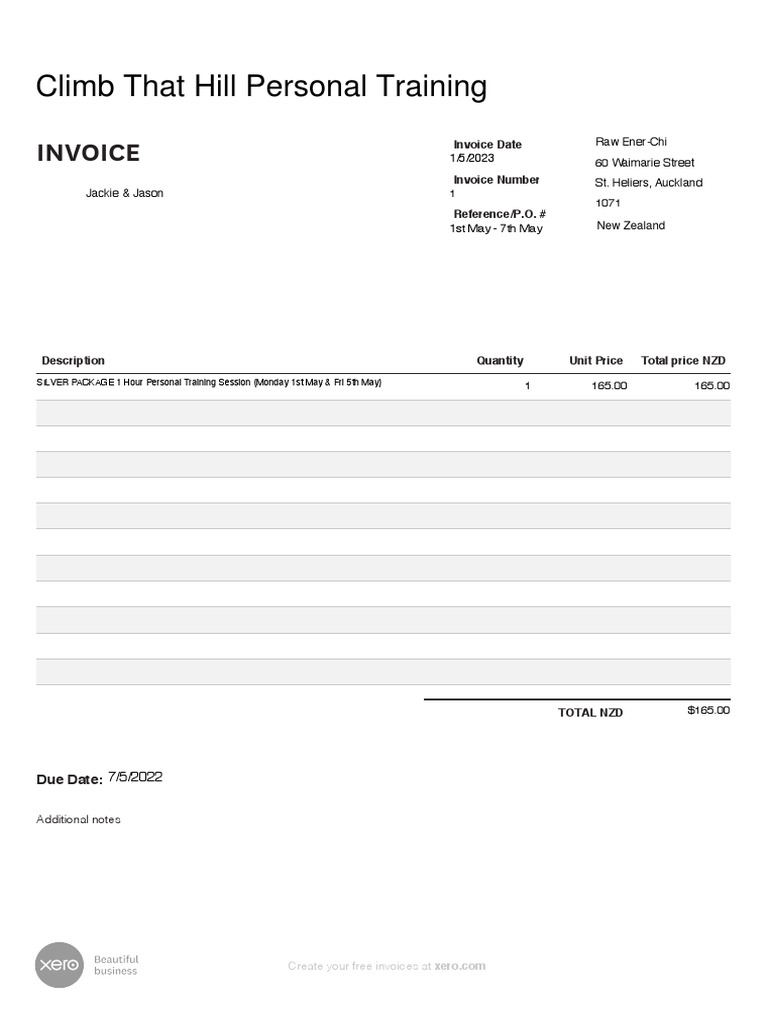 Personal Training Invoice: Silver Package | PDF