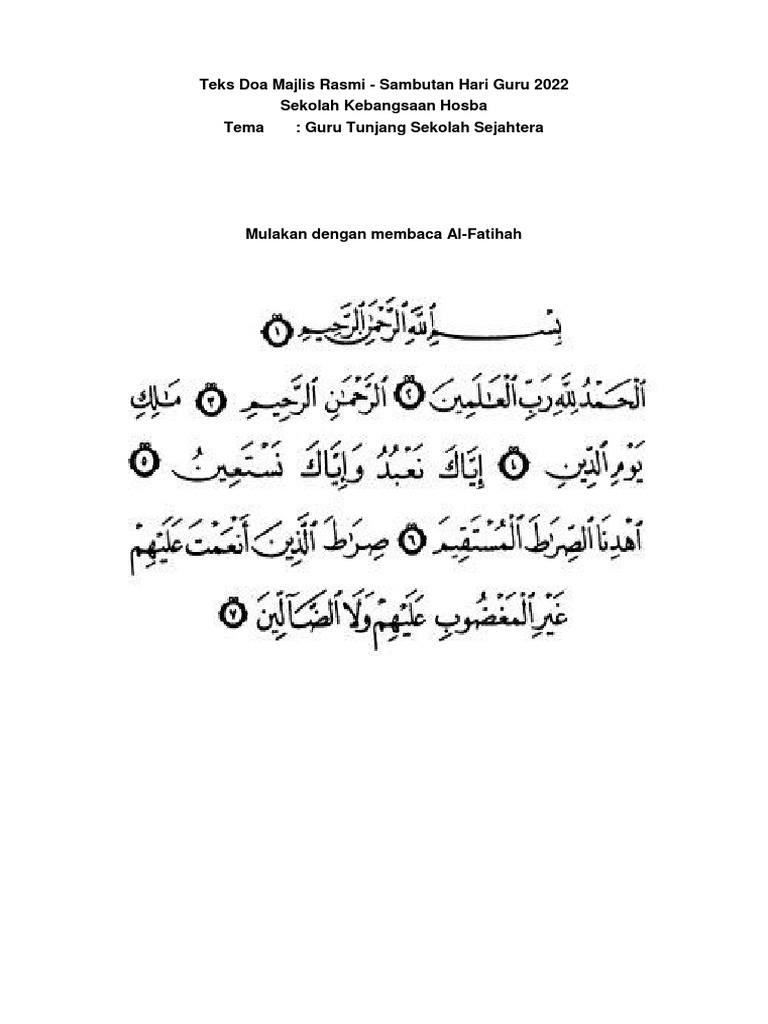 Doa Majlis Hari Guru SK Hosba | PDF | Karier & Perkembangan