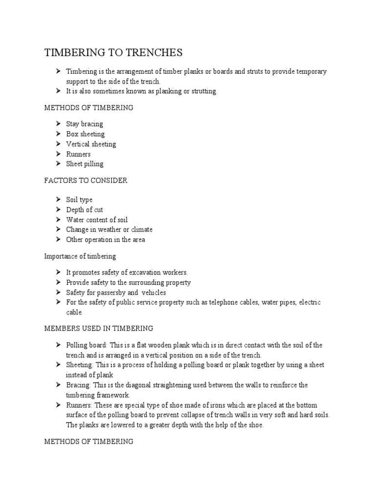 Timbering To Trenches | PDF | Trench | Building Engineering
