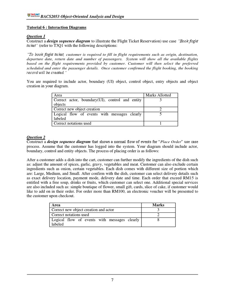 Tutorial 6 Interaction Diagrams Bacs2053 Object Oriented Analysis And Design Pdf Business