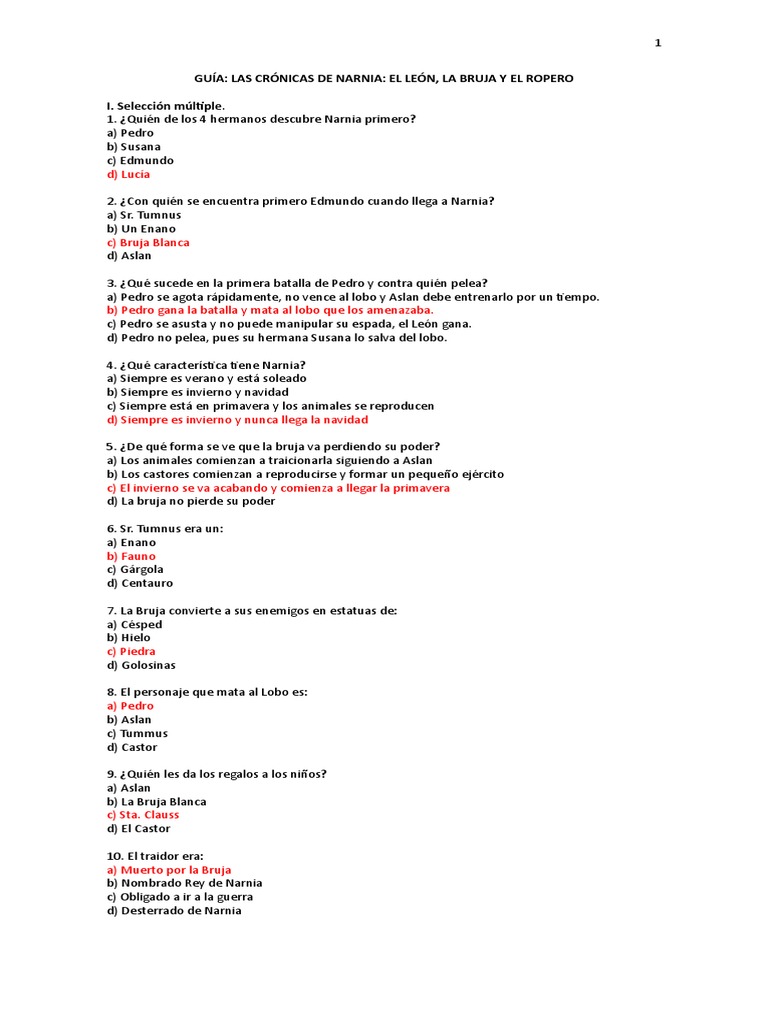 GUÍA Cronicas de Narnia El Leon La Bruja y El Ropero | PDF | Aslan ...