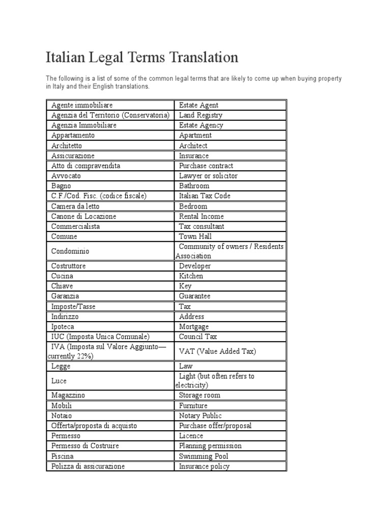 Italian Legal Terms Translation | PDF | Economies | Justice