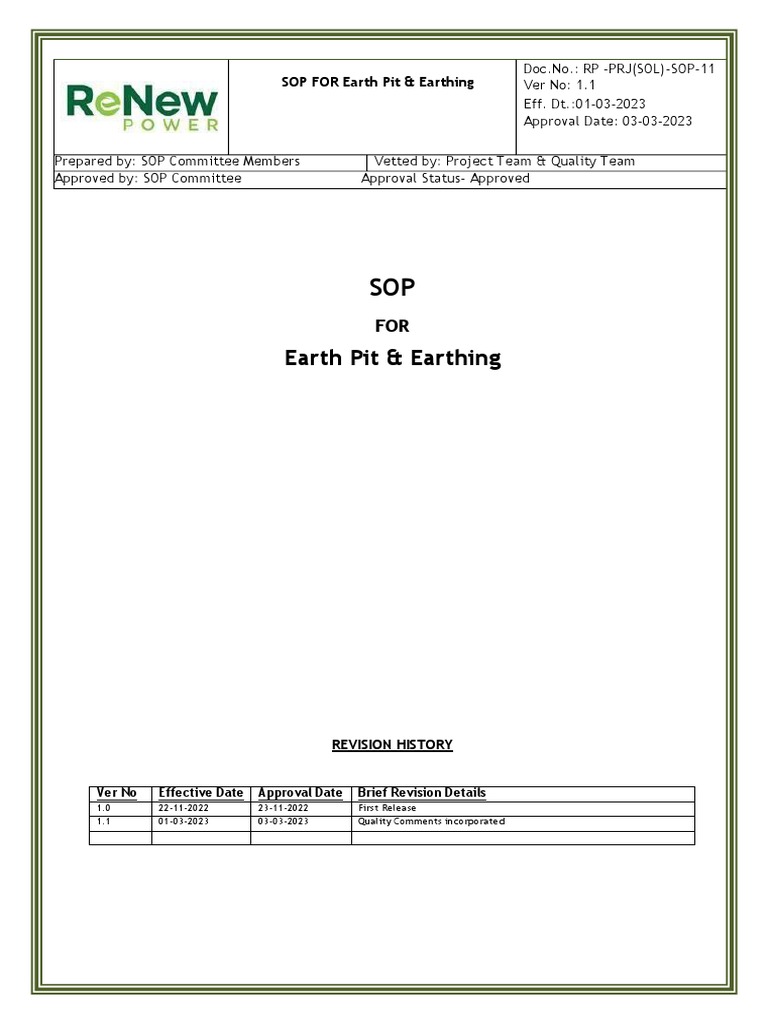 11 - SOP For Earthing Pit and Earthing | PDF | Personal Protective ...
