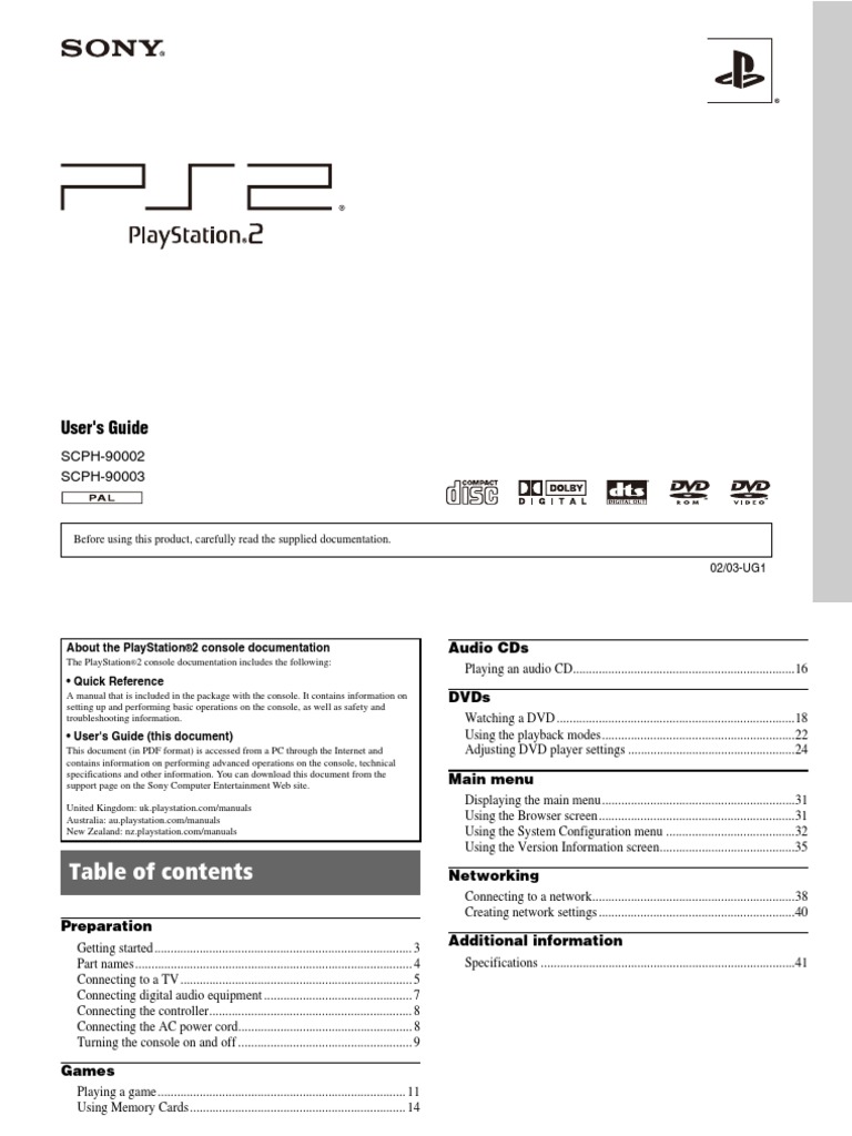 SCPH-90002CB 90003CB PS2 Ug en | PDF