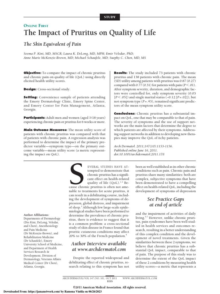 The Impact of Pruritus On Quality of Life | PDF | Chronic Condition ...