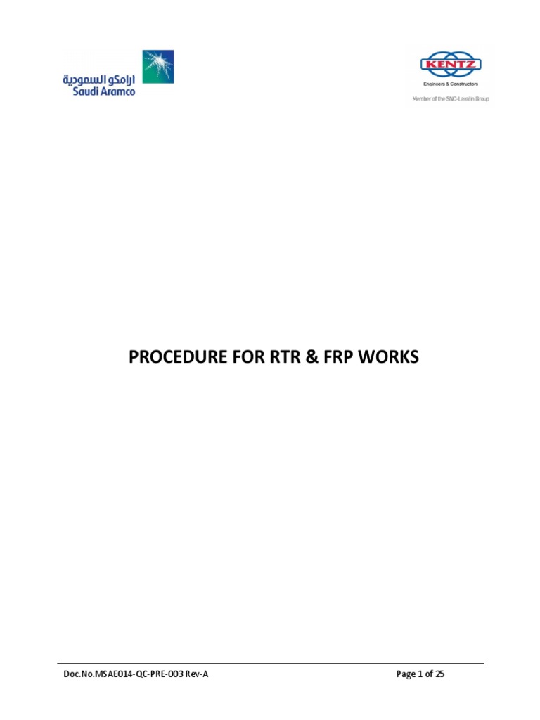 MSAE014-QC-PRE-003-Rev A - Procedure For RTR & FRP Works | PDF