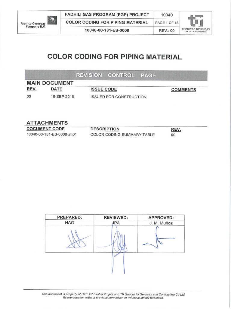 10040-00-131-ES-0008 - Color Coding For Piping Material | Download Free ...