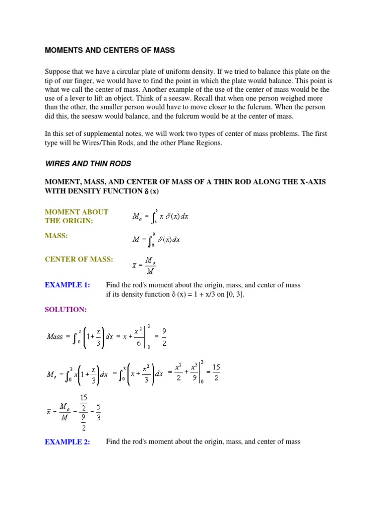 Moments and Centers of Mass | PDF