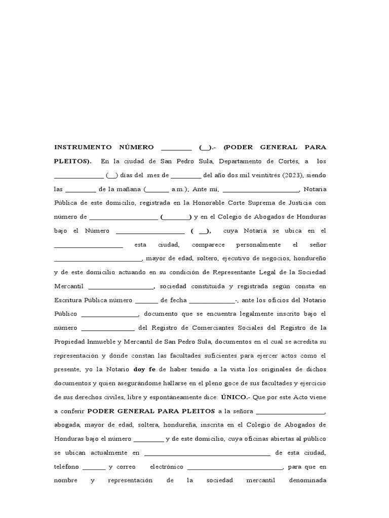 Poder General para Pleitos en Honduras | PDF | Justicia | Crimen y violencia