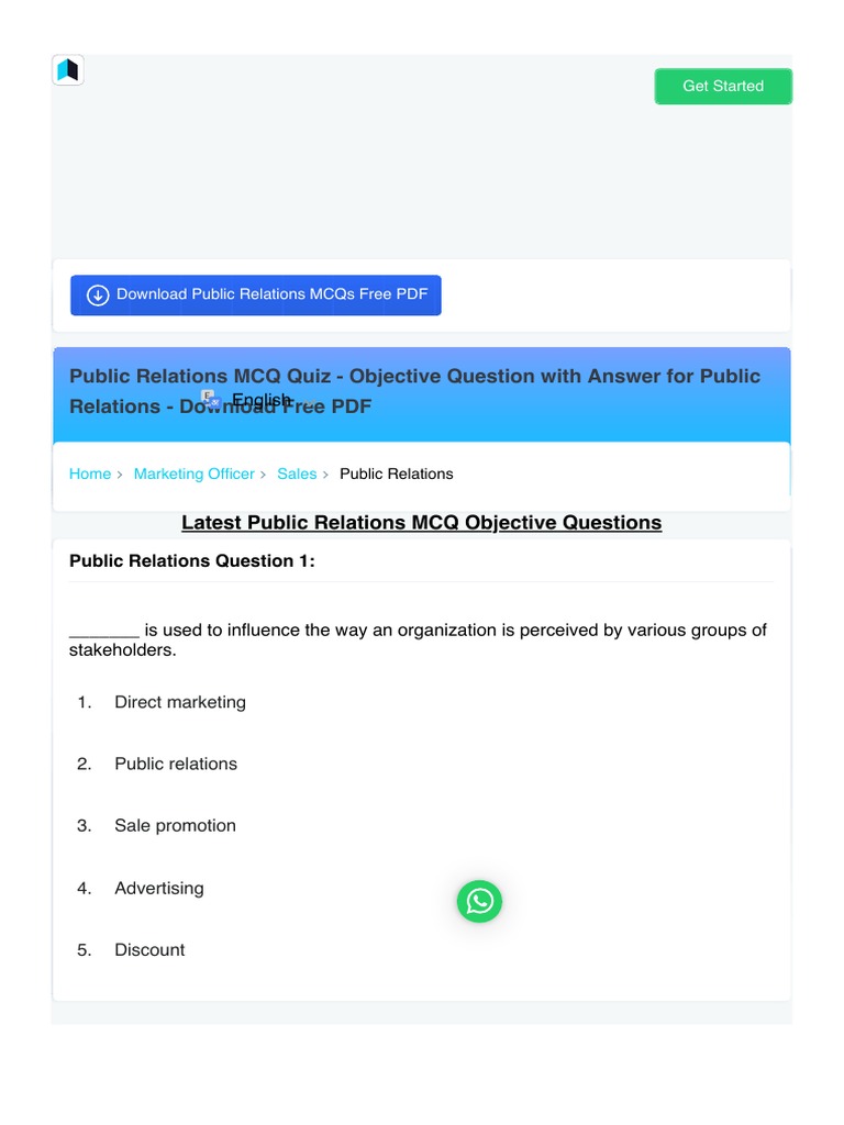 Public Relations MCQ (Free PDF) - Objective Question Answer For Public ...
