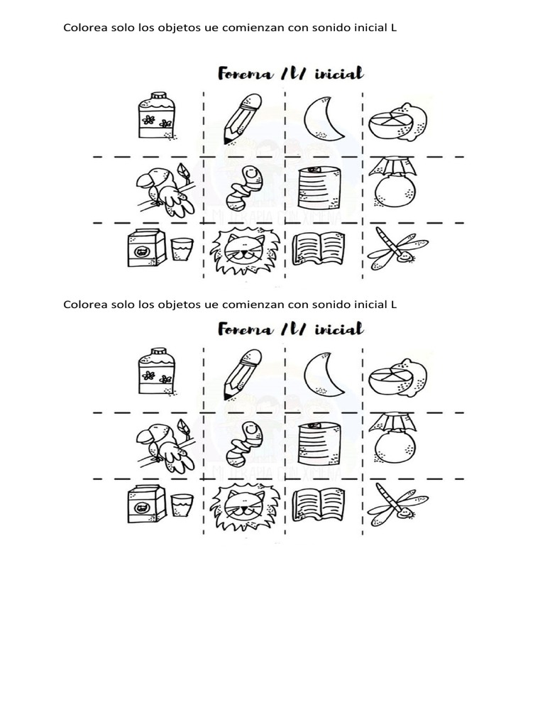 Colorea Solo Los Objetos Ue Comienzan Con Sonido Inicial L | PDF