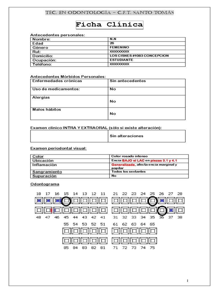 Ficha Clinica Ejemplo Santo Tomas 2023 | PDF | Odontología | Especialidades Medicas