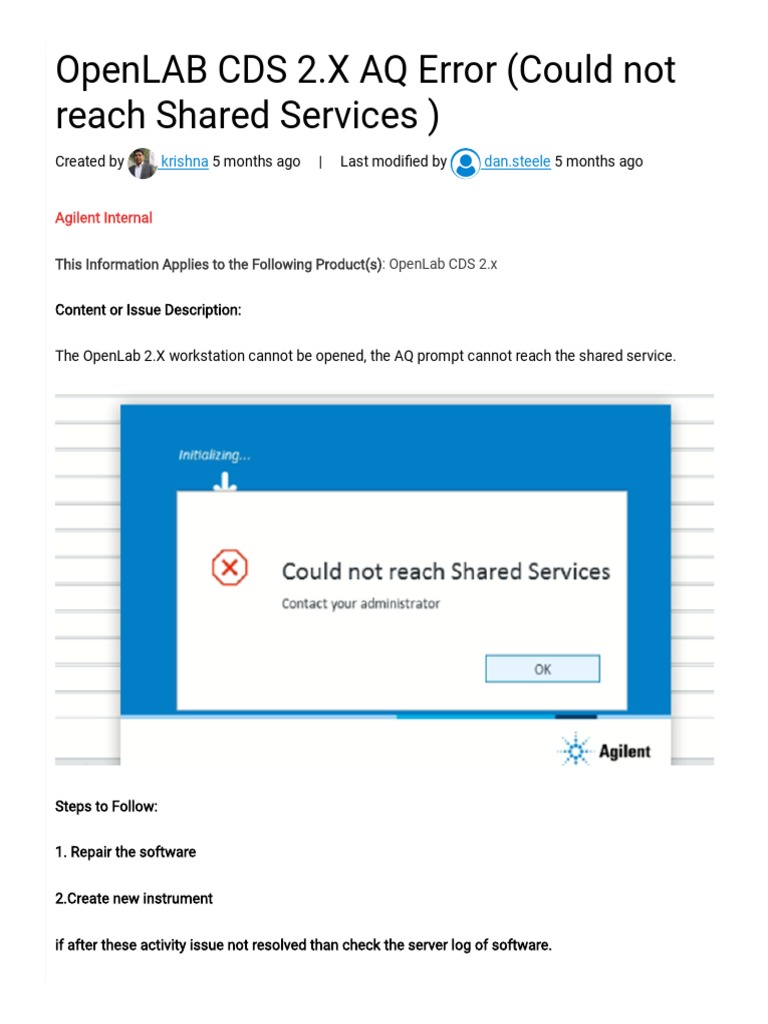 OpenLAB CDS 2.X AQ Error (Could Not Reach Shared Services) - IKB Software Articles - IKB ...