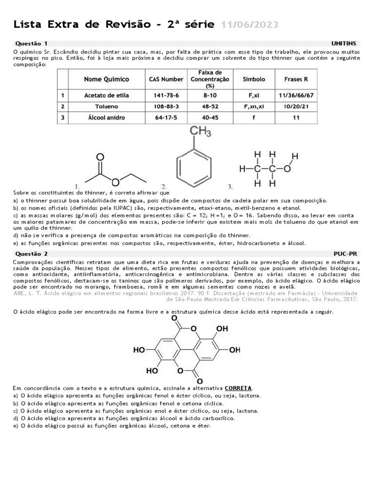 Lista Extra de Revisao 2 Serie | PDF