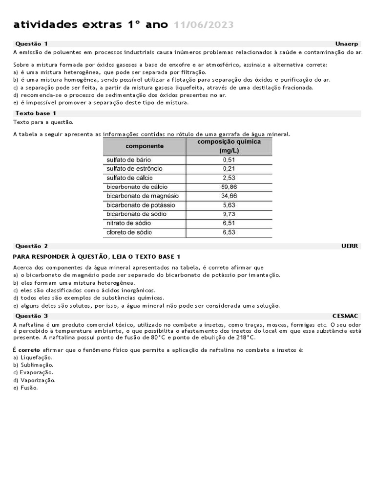 Atividades Extras 1 Ano | PDF
