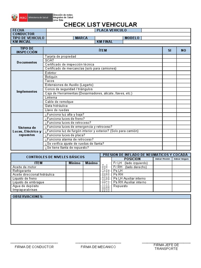 Check List Vehicular | PDF | Camión | Vehículos