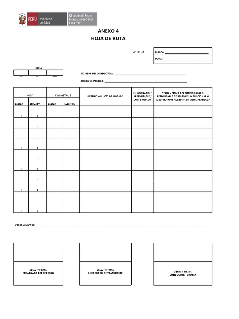 Anexo 4 - Hoja de Ruta | PDF | Transporte | Vehículos