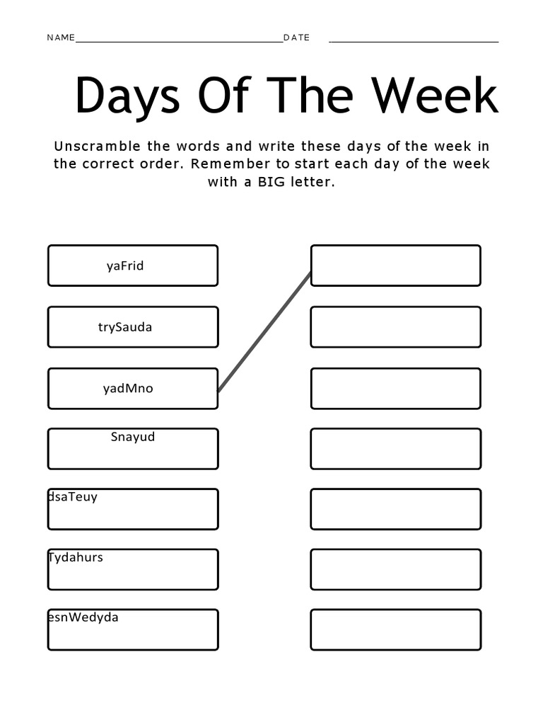 Days of the Week Order Worksheet | PDF