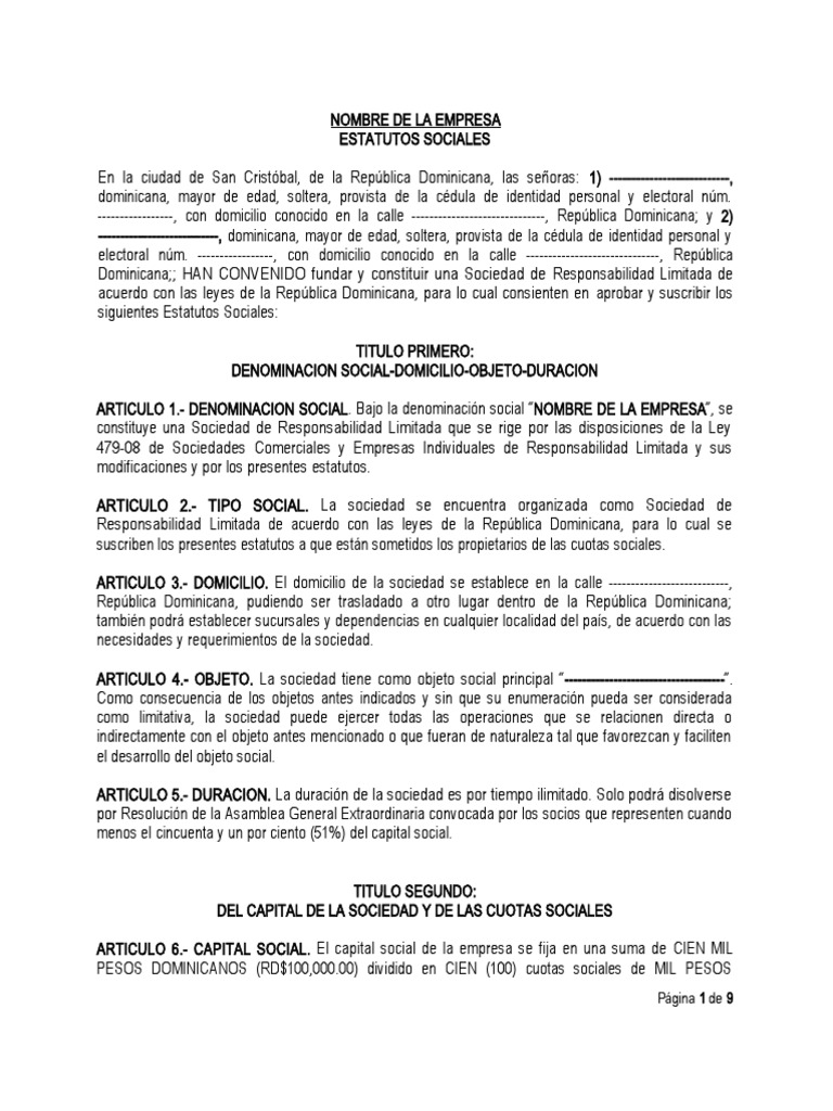 Modelo de Estatutos SRL | PDF