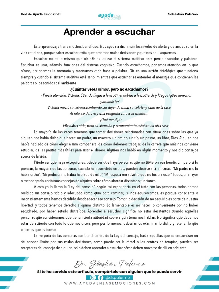 Aprender A Escuchar | PDF | Aprendizaje | Sicología