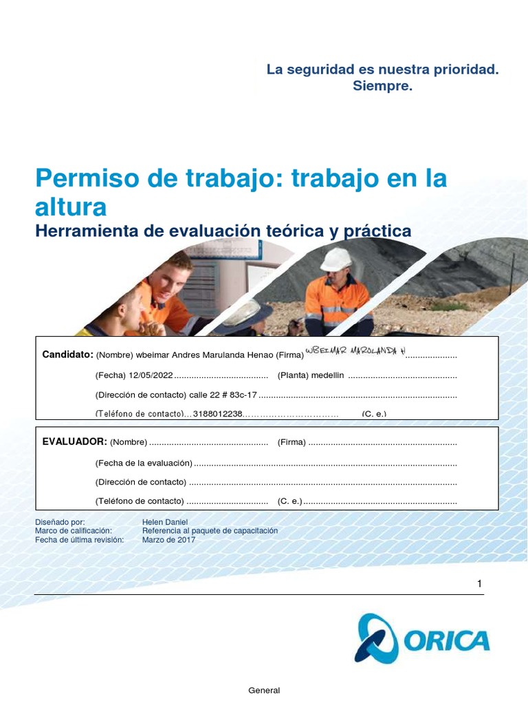 Test PTW - 4.1 - Work at Heights (Assessor Guide) - SPL (8697) | PDF