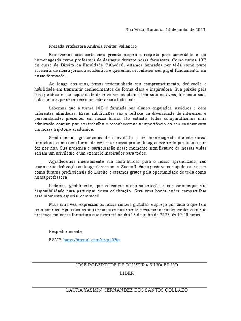 Carta-Convite para Andreia | PDF