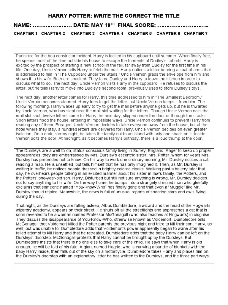 Harry Potter Order Chapters 1-7 | PDF | Harry Potter | Contemporary ...