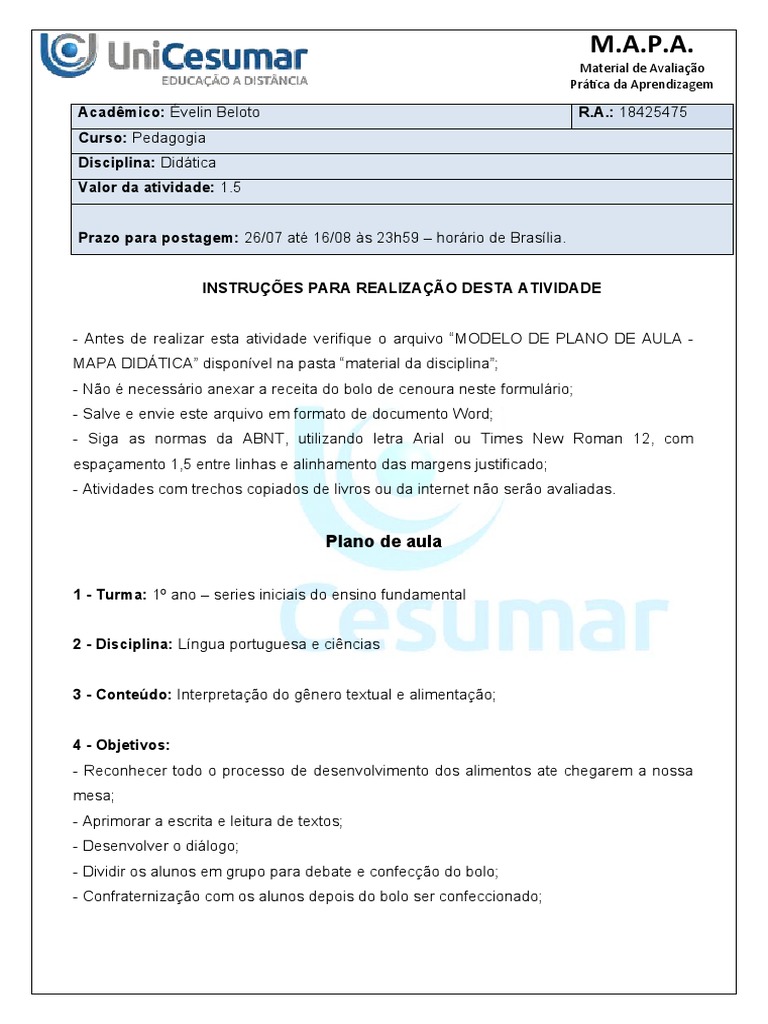 Plano de Aula Unicesumar | PDF