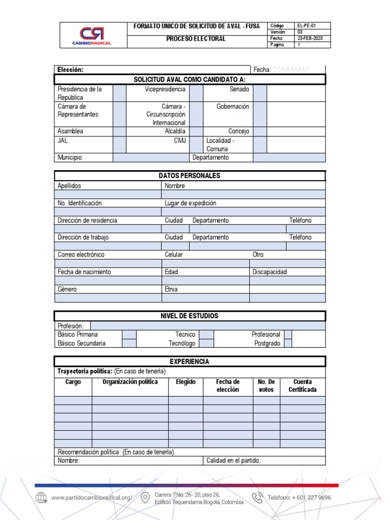 El Pe 01 Formato Unico de Solicitud de Aval Fusa | PDF
