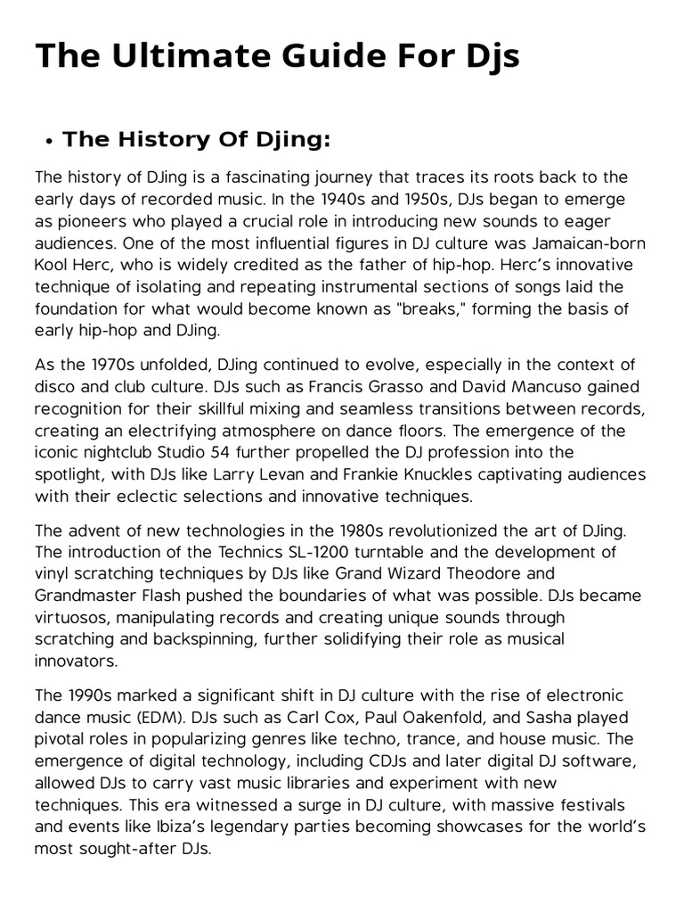 DJing History & Beginner Tips Guide | PDF | Language Arts & Discipline ...