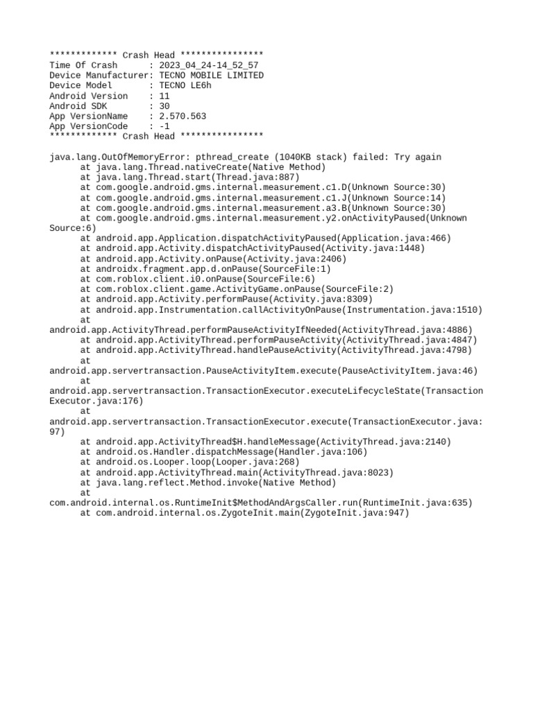 TECNO LE6h OutOfMemoryError Crash Log | PDF | Computers